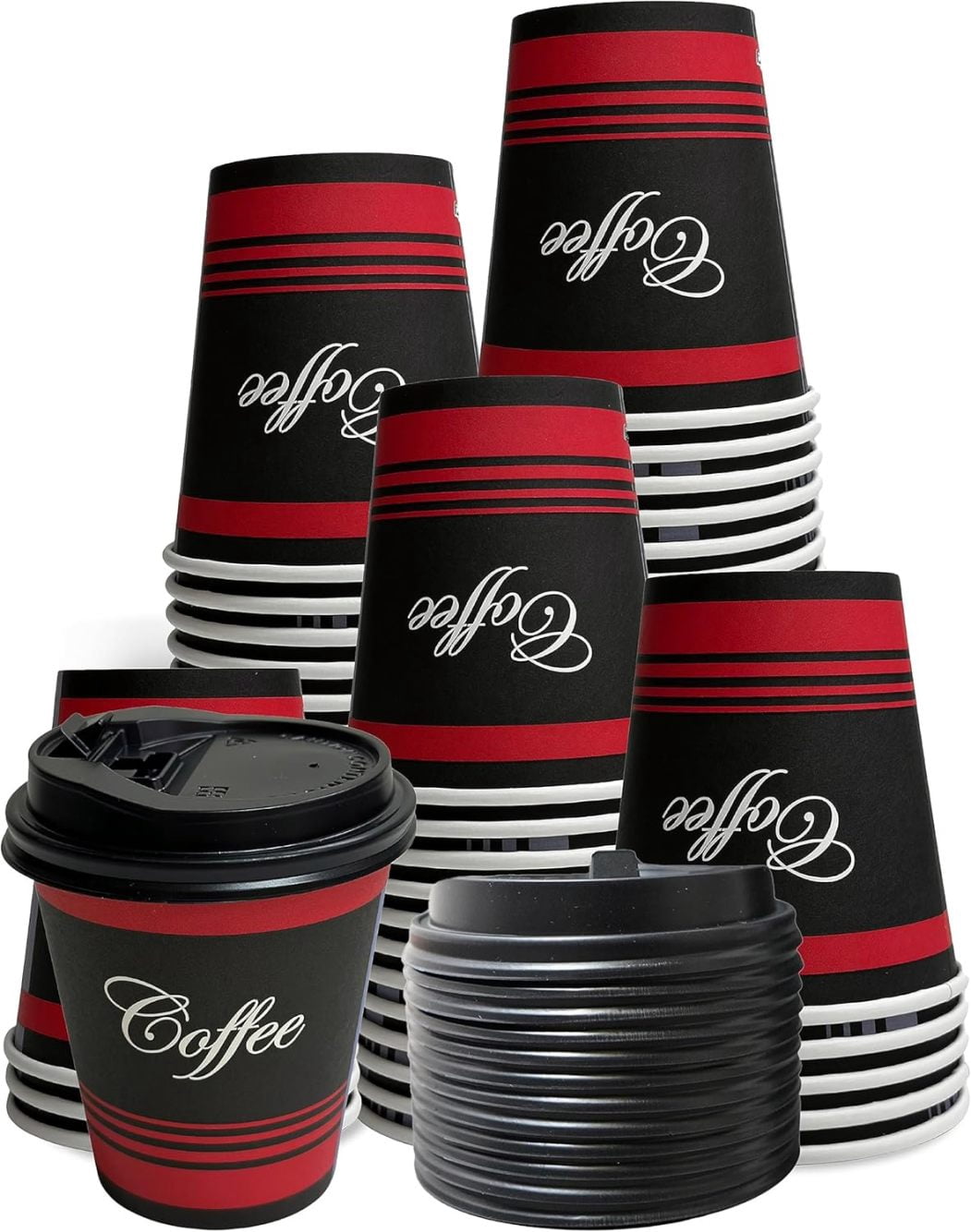 Restaurant Grade 12 Oz Paper Coffee Cups with Black Dome Lids - 500 ...