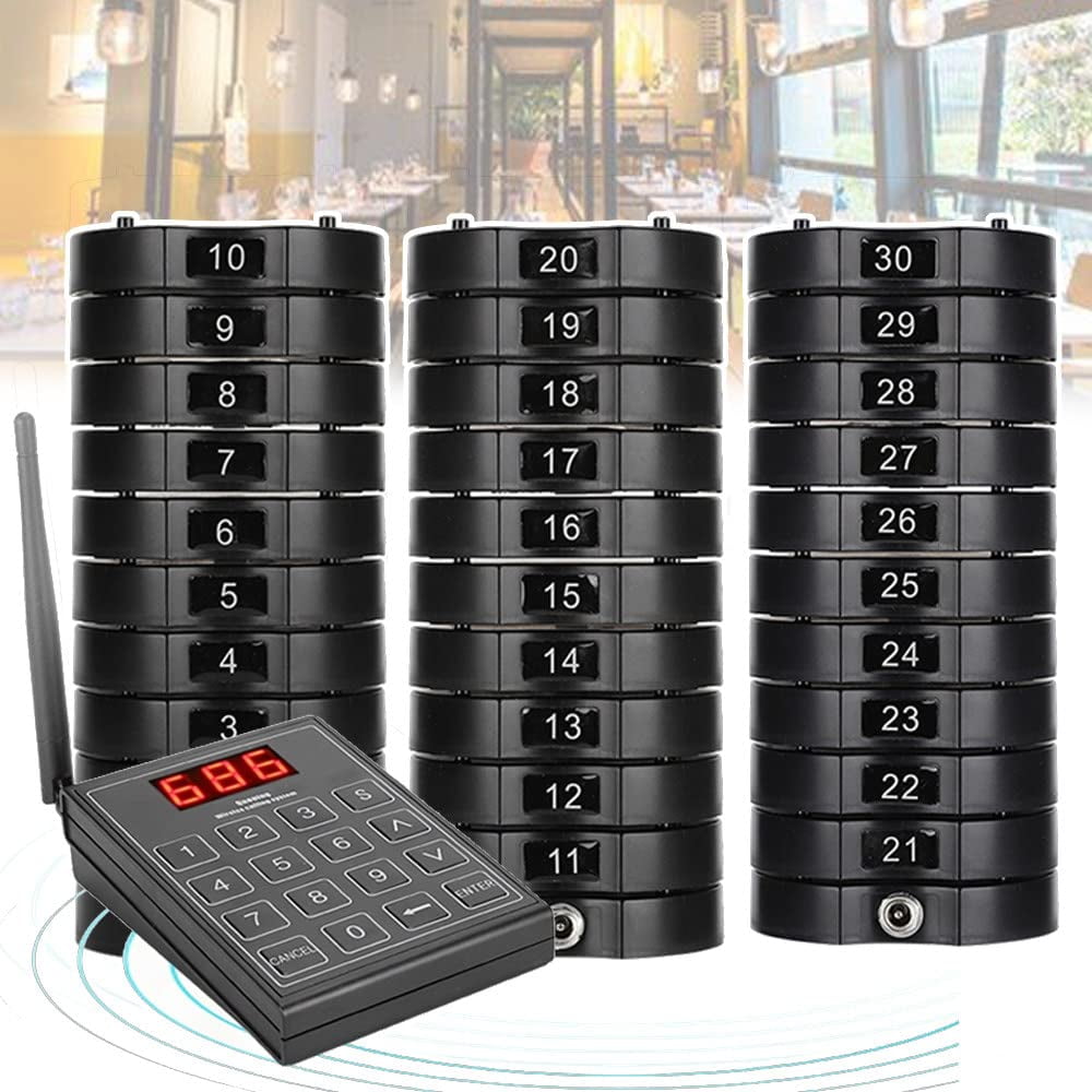 Restaurant Pager Buzzer/Wireless Call, 999 Channels Calling Keypad + 30 Pcs Coasters,3 Calling ...