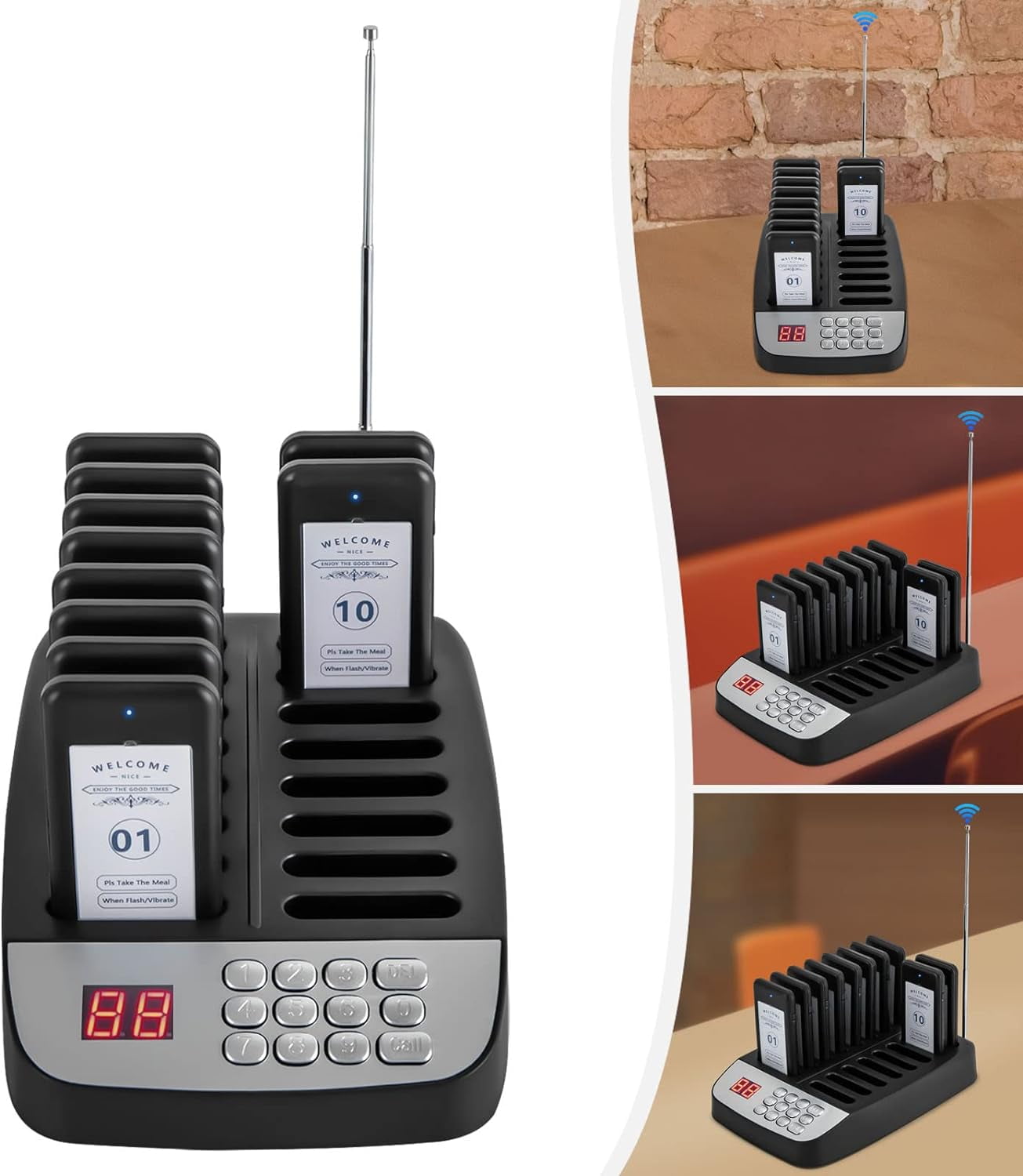 Restaurant Pager System, 10 Commercia Pagers with Charging Base 16 ...