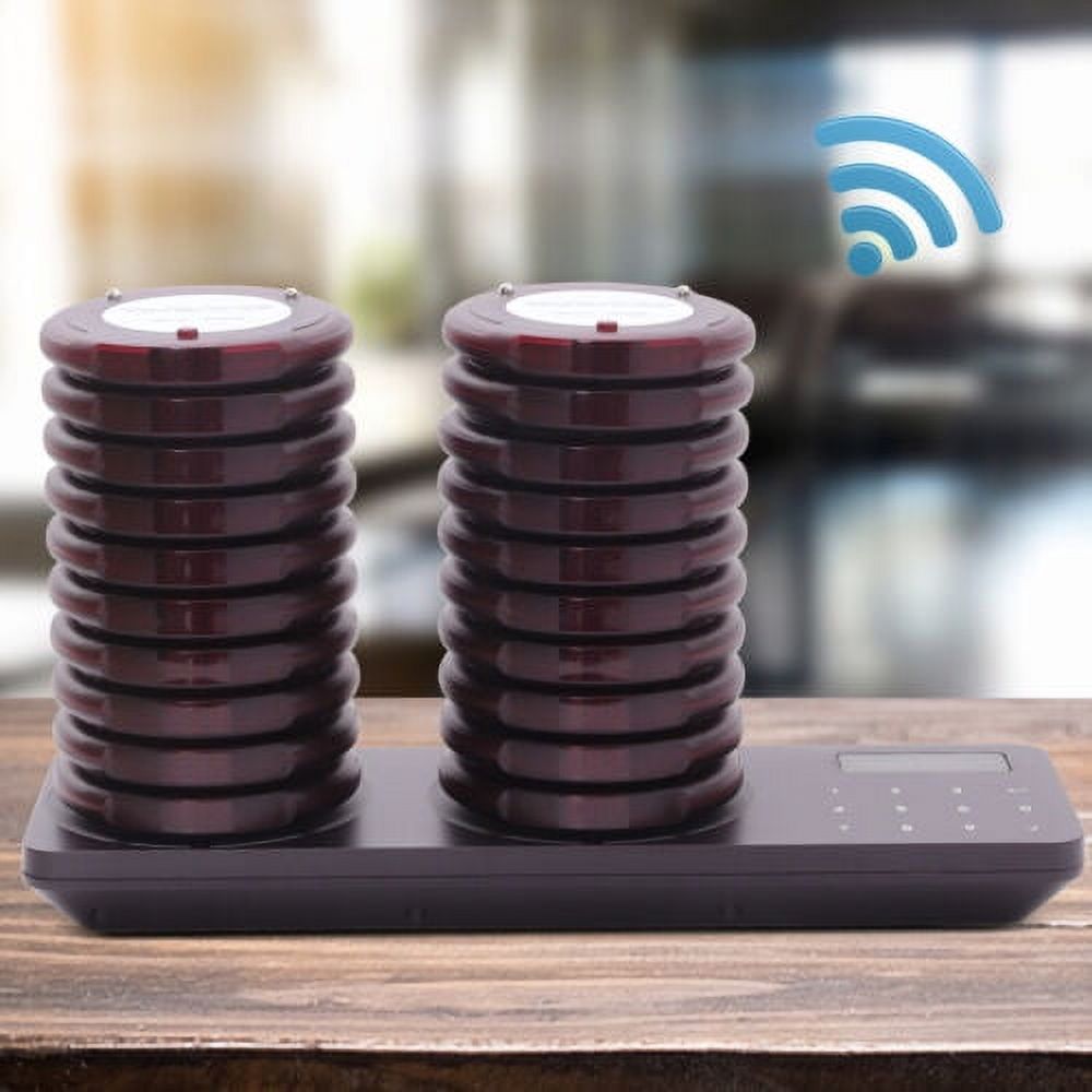 Restaurant Pager System Food Service Beeper Round w/Power Adapter & 20 ...