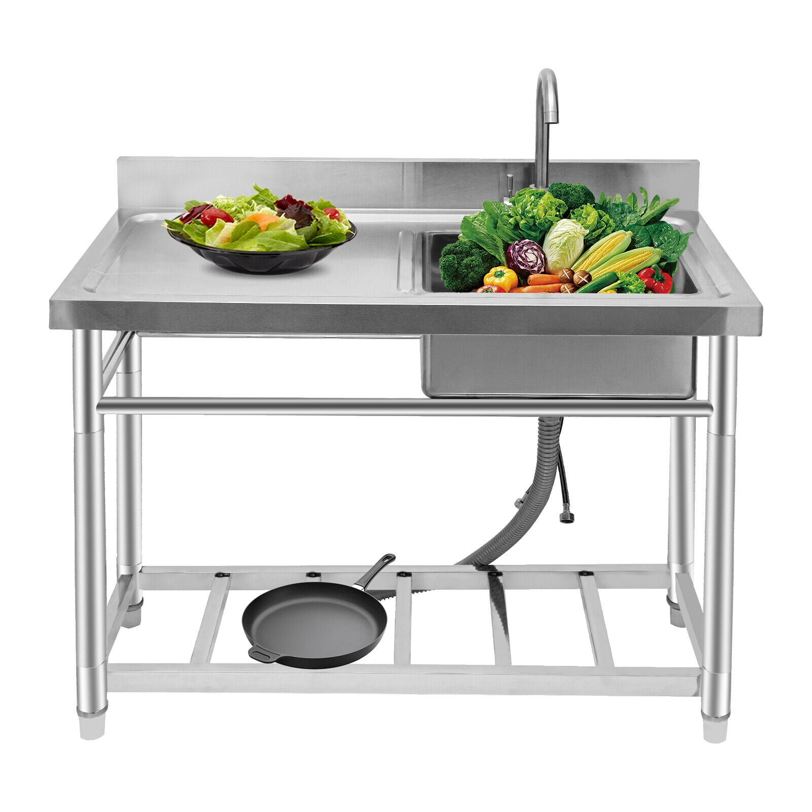 Restaurant Stainless Steel Kitchen Sink Prep Table Sink Free Standing ...