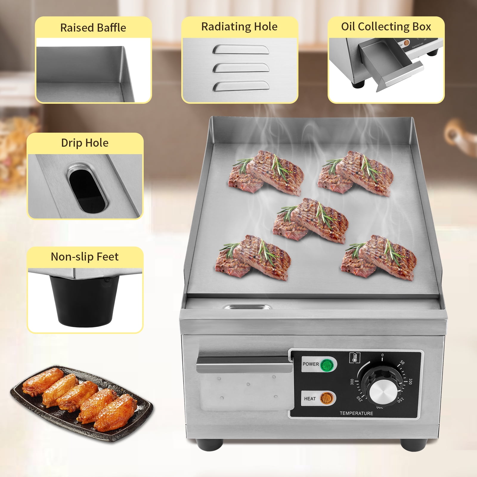 Restaurant Style Griddle, 1300W Fast Heating, Non-Stick Surface & High ...