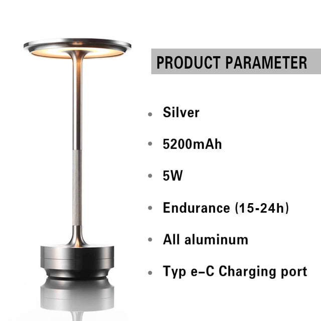 Restaurant cordless rechargeable table lamp aluminum LED metal desk ...