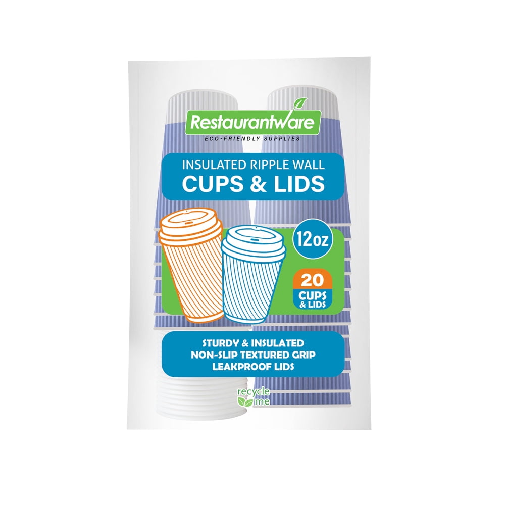 Restaurantware 12 oz Coffee Cups with Lids Pack of 20 Ripple Wall ...