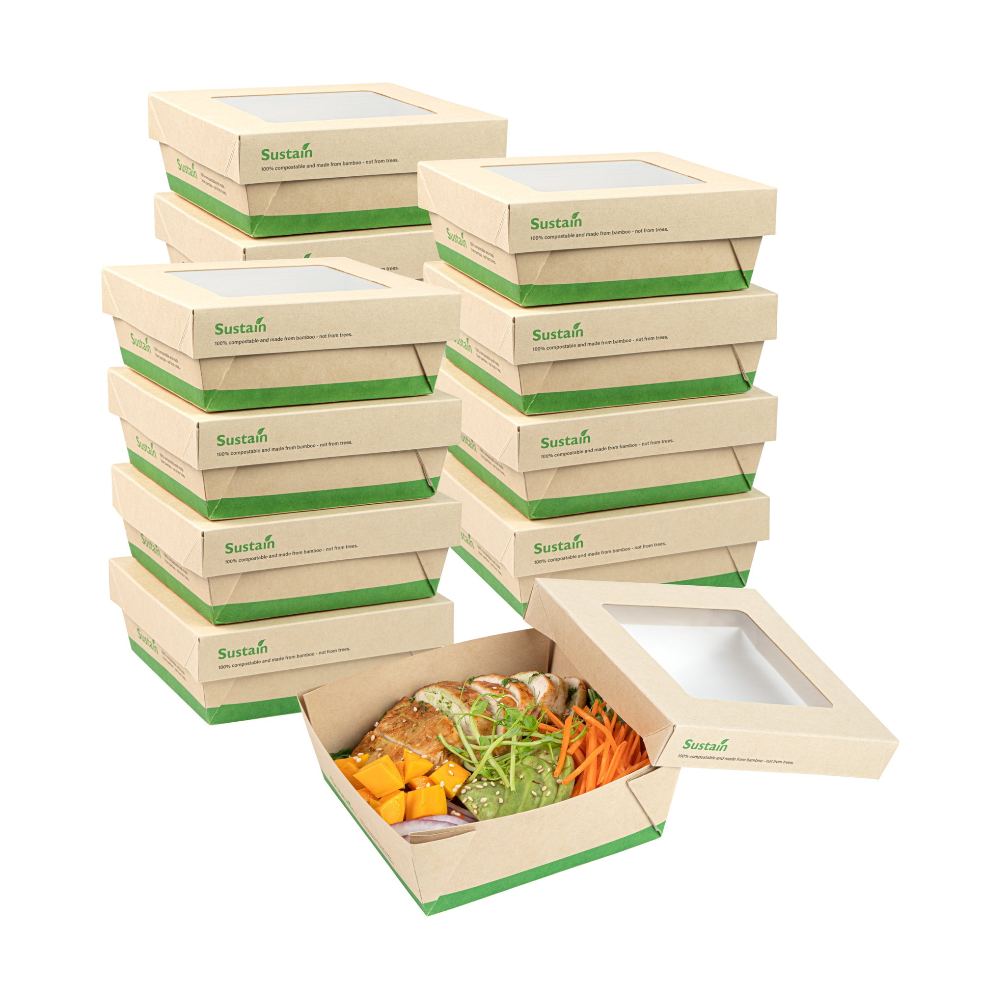 Sustain 13 oz Bamboo Paper Small Take Out Container - with PLA Lining ...