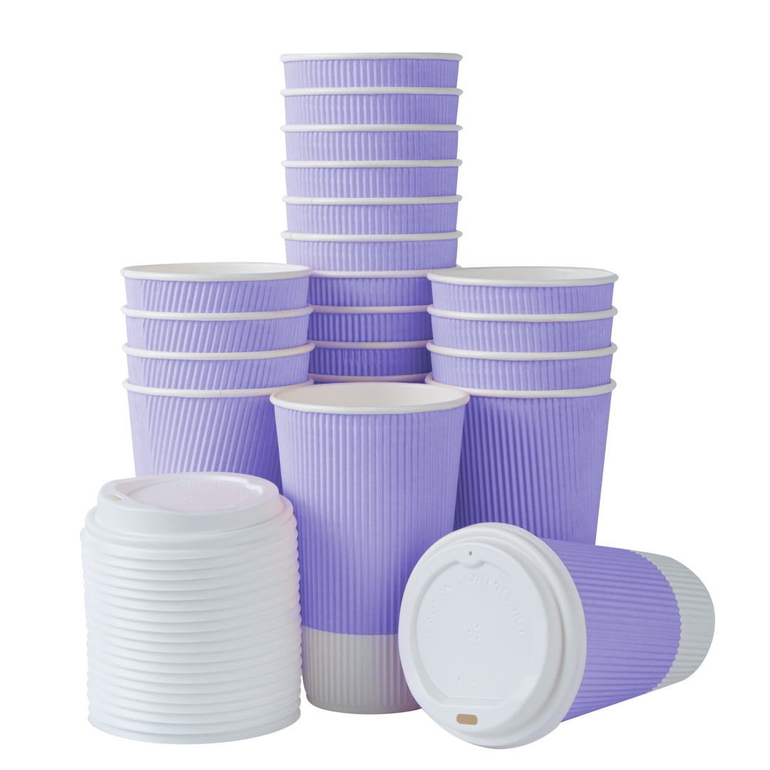 Restaurantware 16 oz Coffee Cups with Lids Pack of 20 Ripple Wall ...