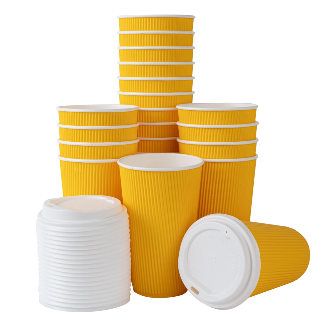Restaurantware 16 oz Coffee Cups with Lids Pack of 20 Ripple Wall ...