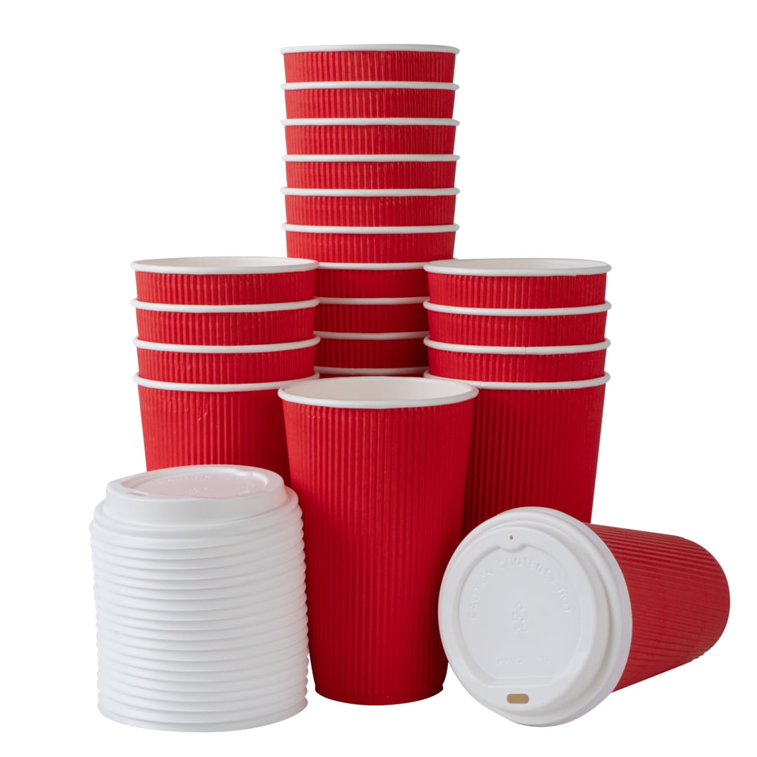 Restaurantware 16 oz Coffee Cups with Lids Pack of 20 Ripple Wall ...