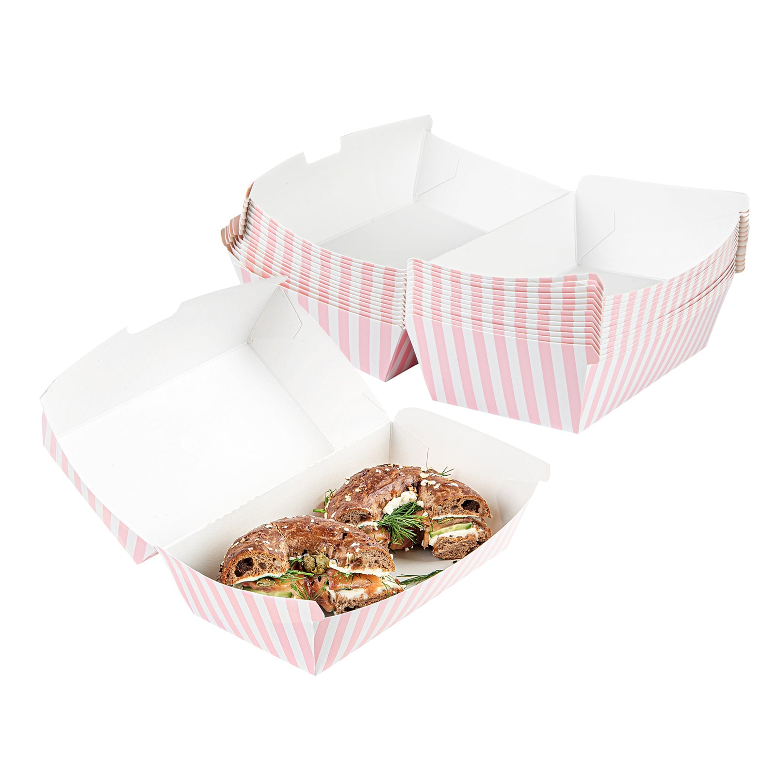 Bio Tek Rectangle Pink and White Stripe Paper Hot Dog / Sandwich ...