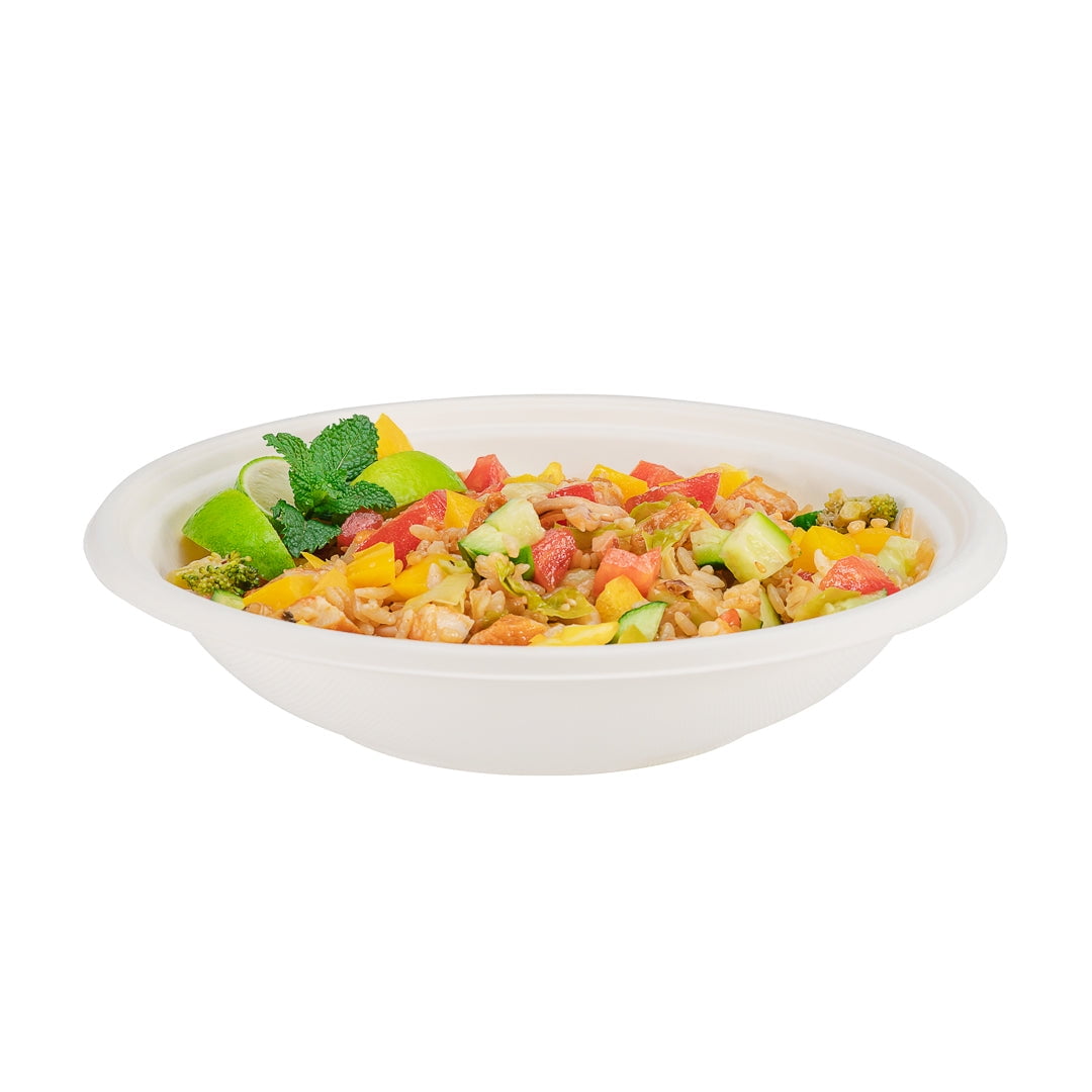 Pulp Tek 32 oz Round White Sugarcane / Bagasse Serving Bowl - 9" x 9" x ...