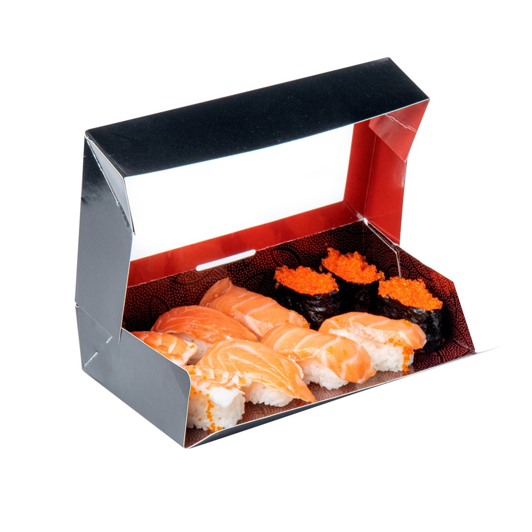 Sakura Vision Black Paper Large Window Sushi Box - 8" x 4 3/4" x 1 3/4 ...