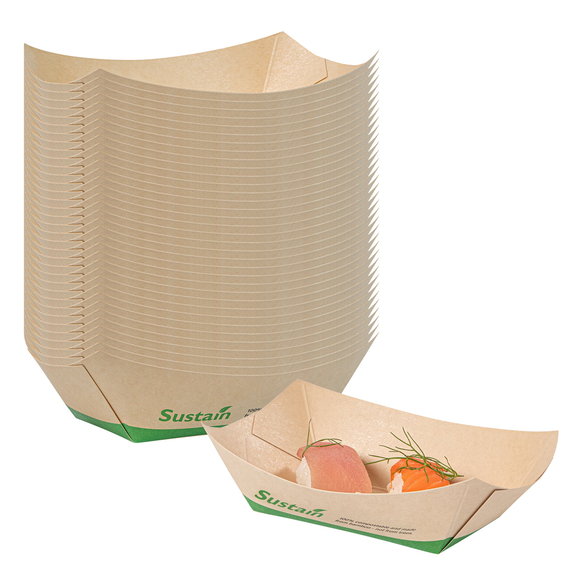 Sustain 1 lb Bamboo Paper #100 Food Tray / Boat - with PLA Lining ...