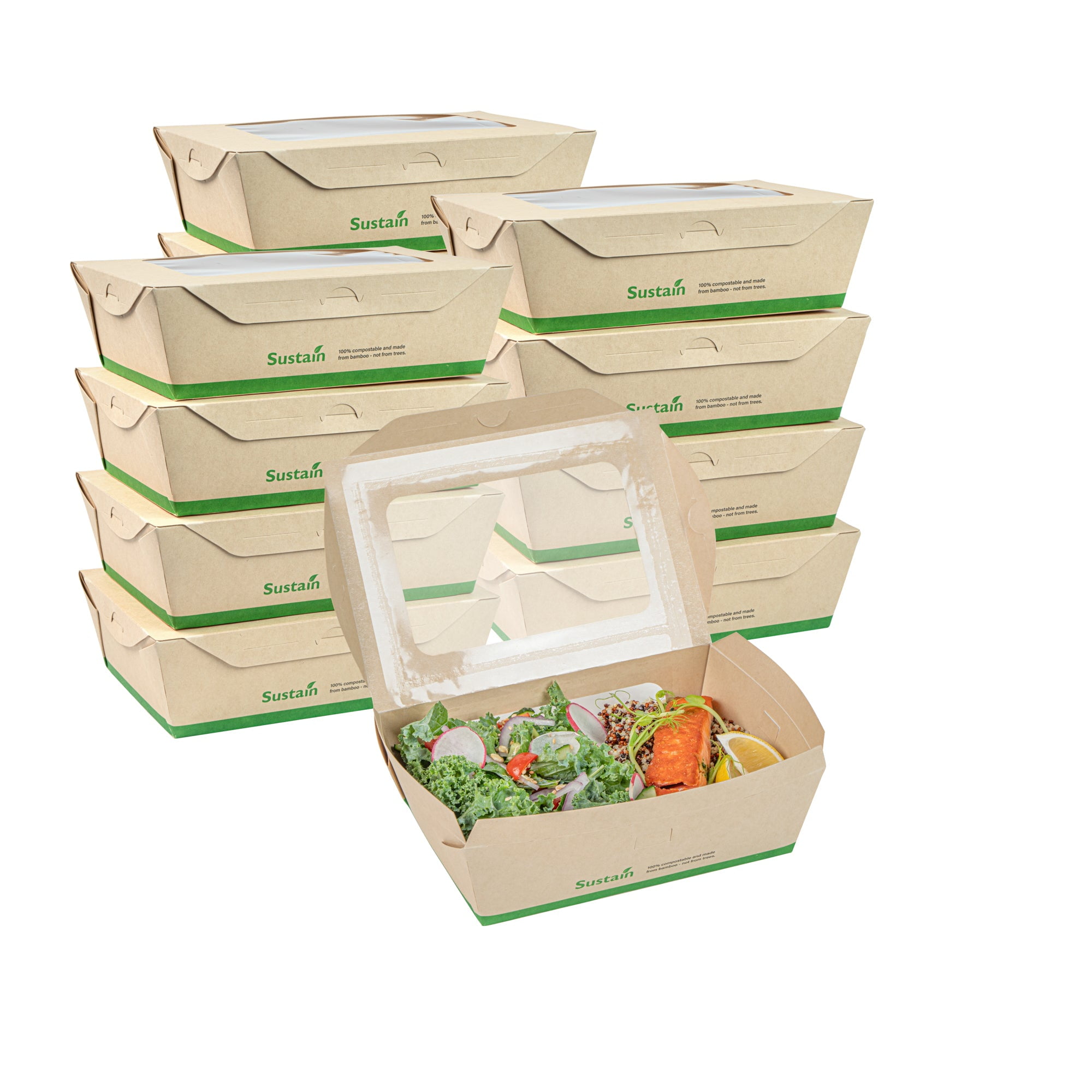 Sustain 28 oz Bamboo Paper Small Bio Take Out Container - with PLA ...