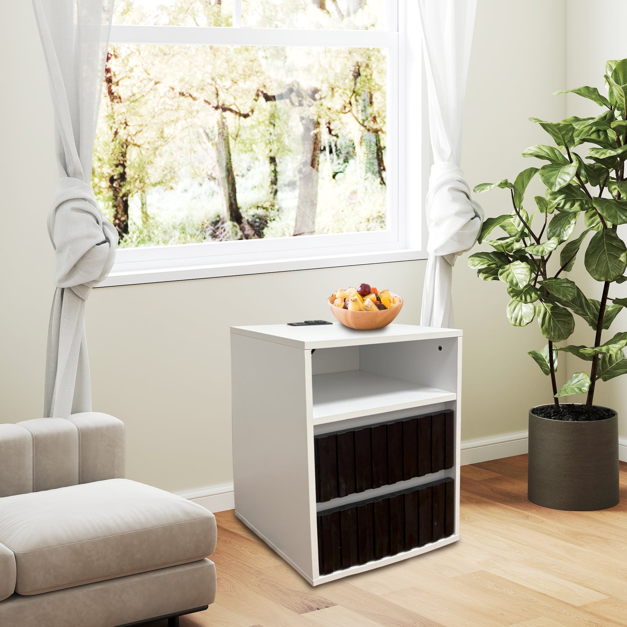 Restavia Night Stand with Charging Station,Fluted Bedside Table with 2 ...