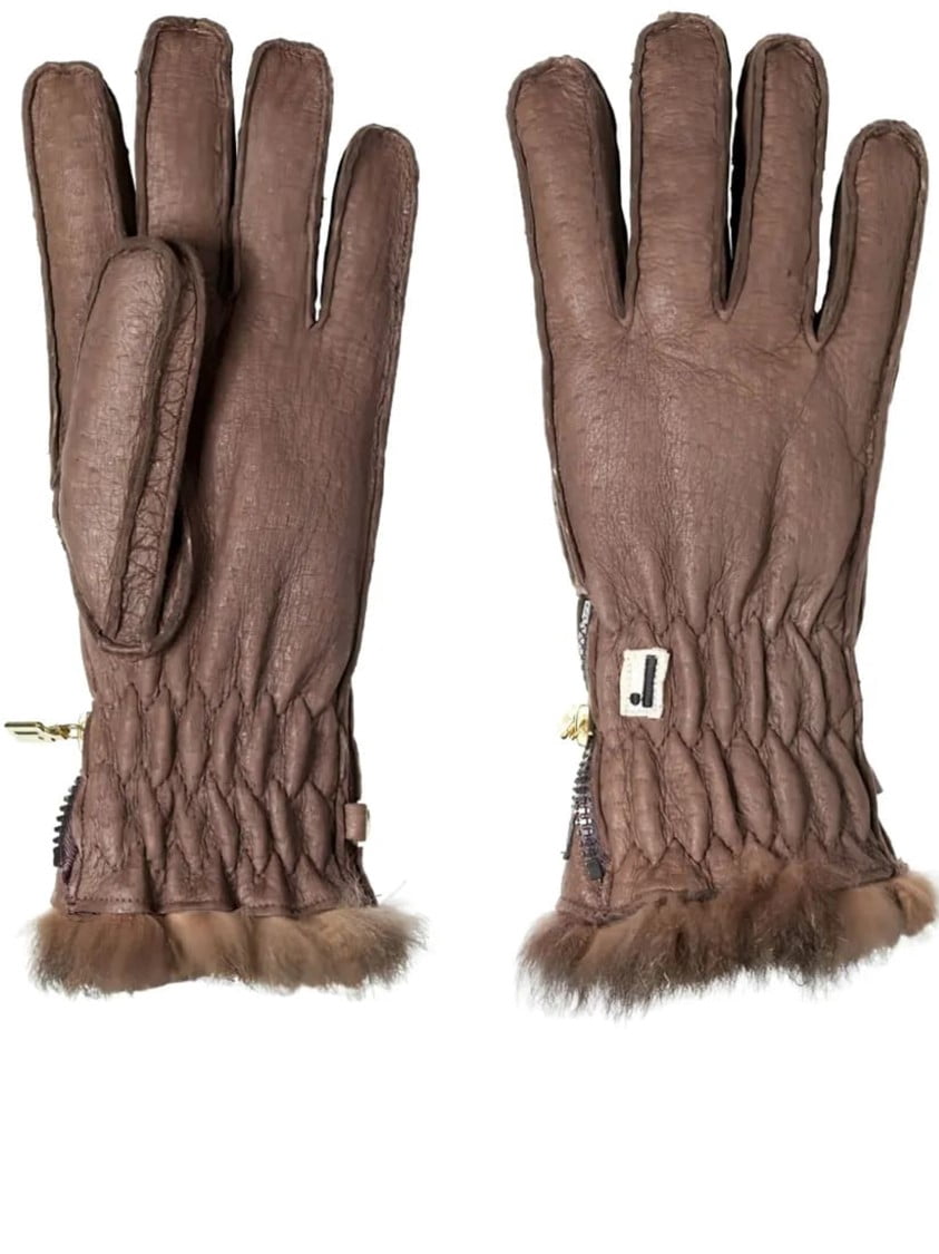 Restelli Men's Brown Peccary Opossuy Fur-Trim Gloves Brown - Walmart.com