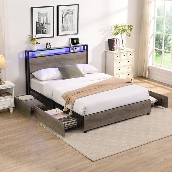 Restonic Full Bed Frame with Storage & Charging|Solid Stable & Noise ...