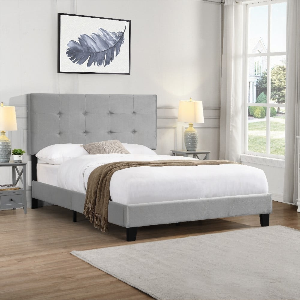 Restonic Full Size Bed Frame with Pull Point Tufted Headboard - Easy ...