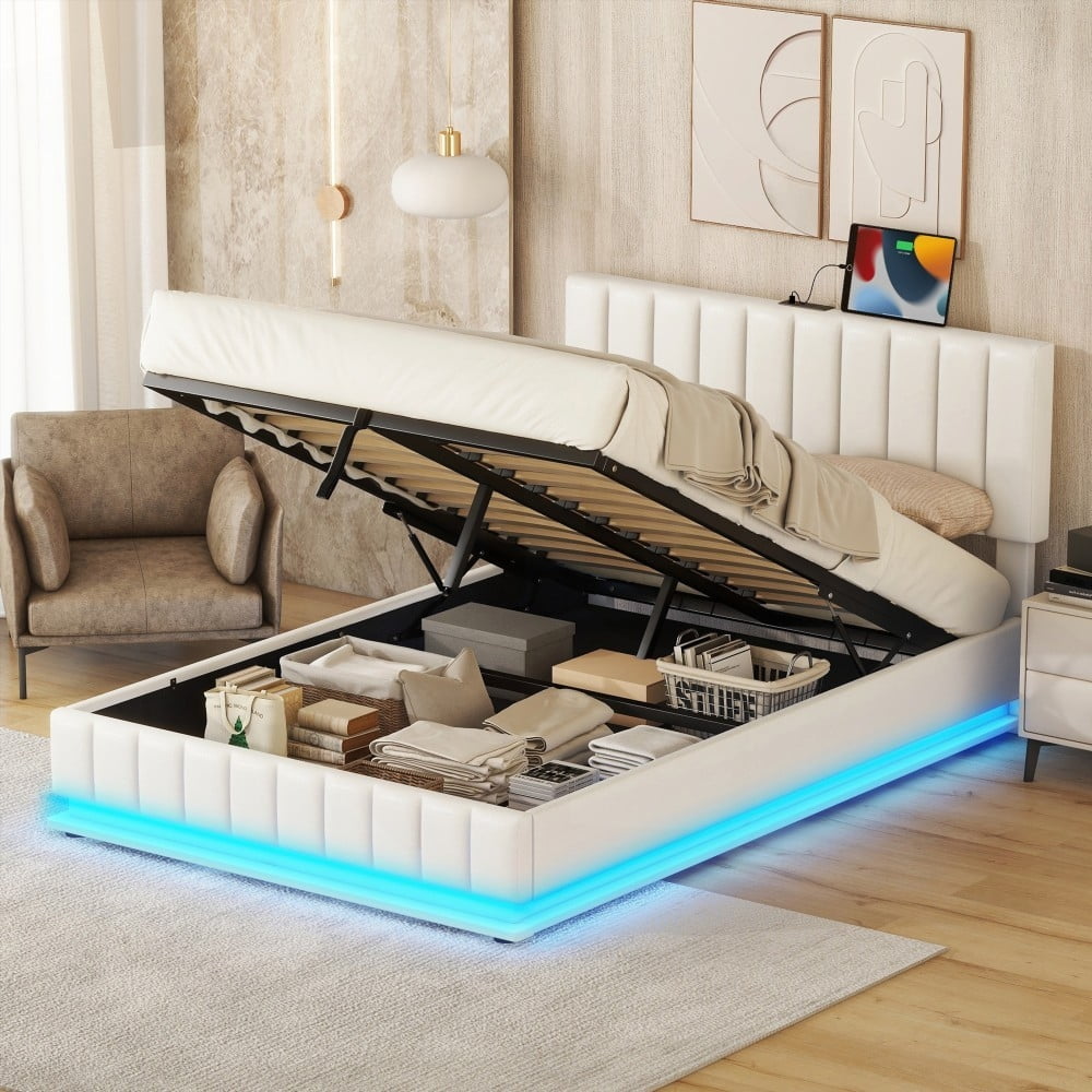 Restonic Full Size Bed with Hydraulic Storage & LED Light - Walmart.com