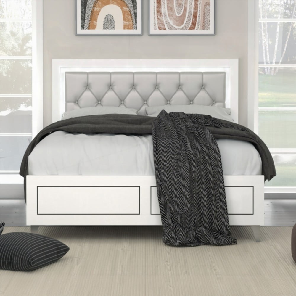 Restonic Grey-White Queen Bed with LED & Sturdy 4 Legs - Walmart.com