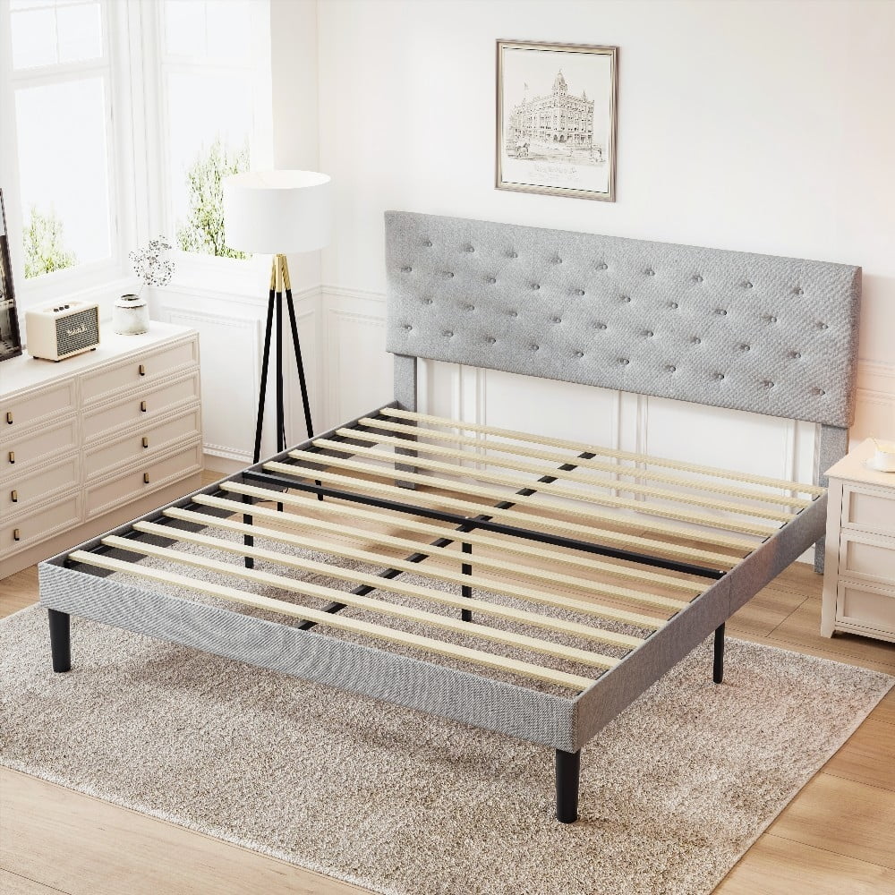 Restonic Simple Queen Grey Bedframe | 45.2"/49.2" Adjust Headboard ...