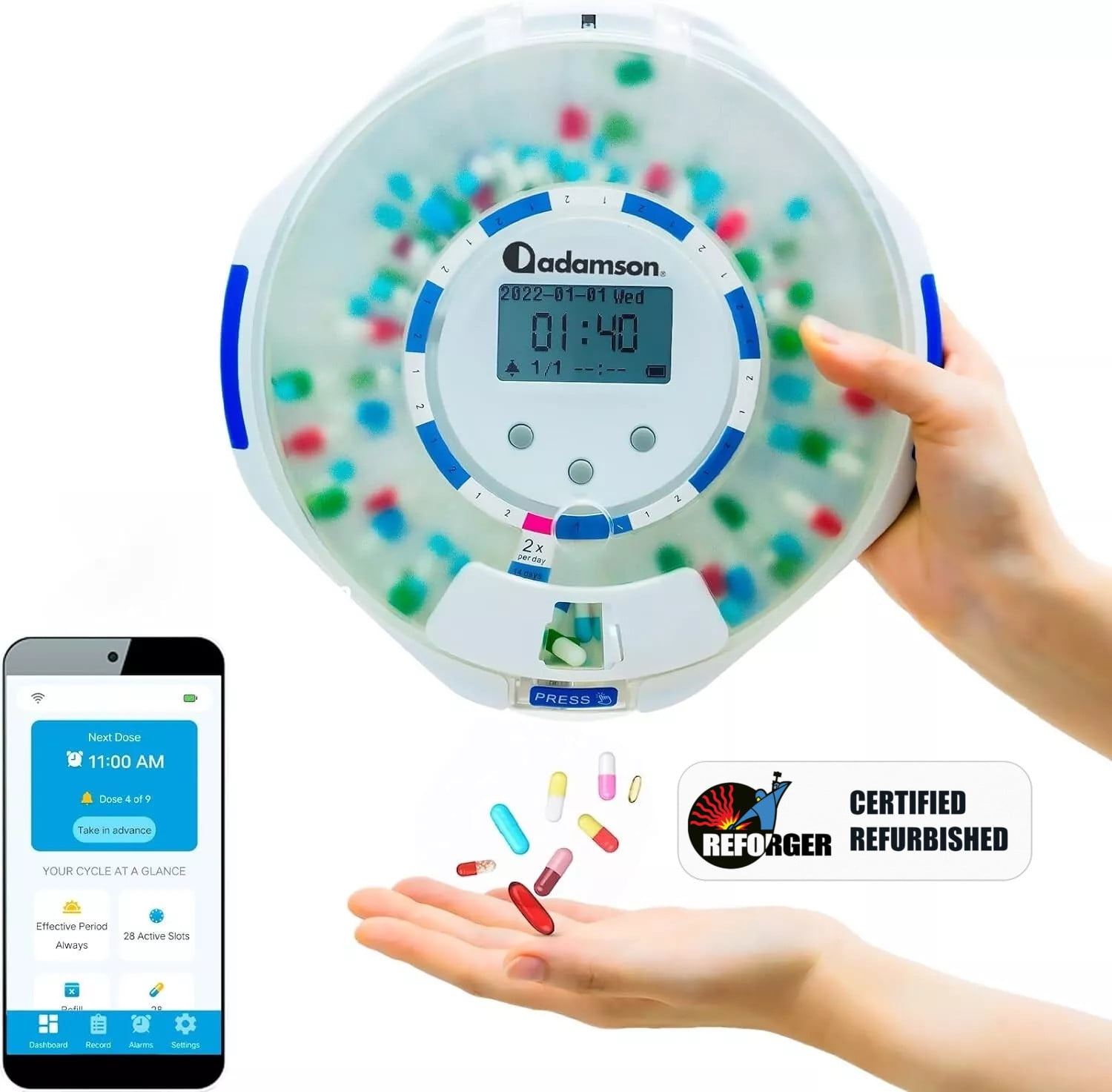 Adamson TimelyMed Smart Pill Dispenser, Alarm, WiFi Monitoring, 28 Day ...