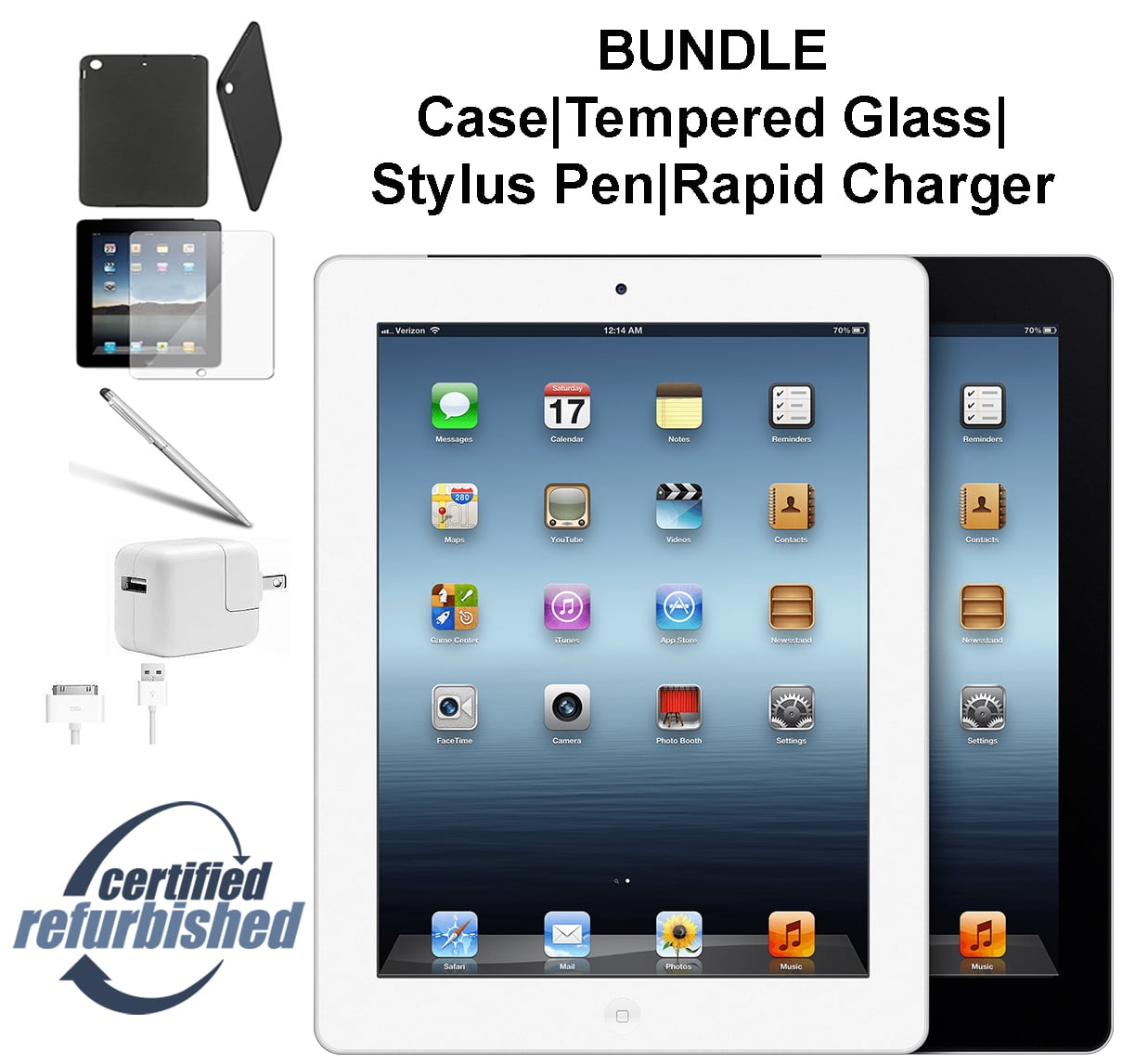 Restored Apple iPad 2 16GB White - WiFi - Bundle - Case, Rapid Charger, Tempered Glass & Stylus ...