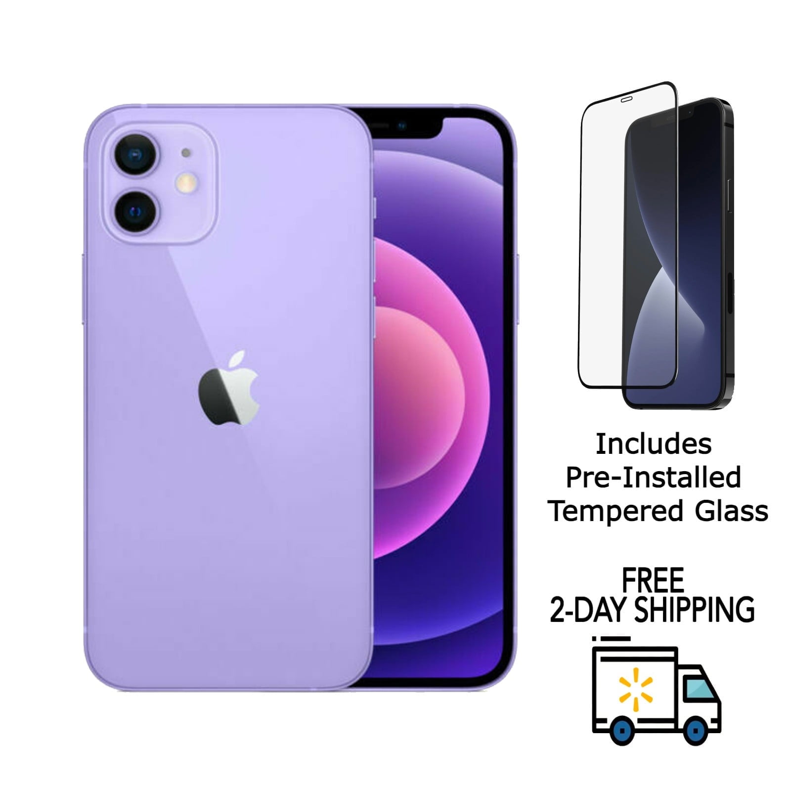 Restored Apple iPhone 12 Mini A2176 (Fully Unlocked) 64GB Purple w/ Pre-Installed Tempered Glass ...