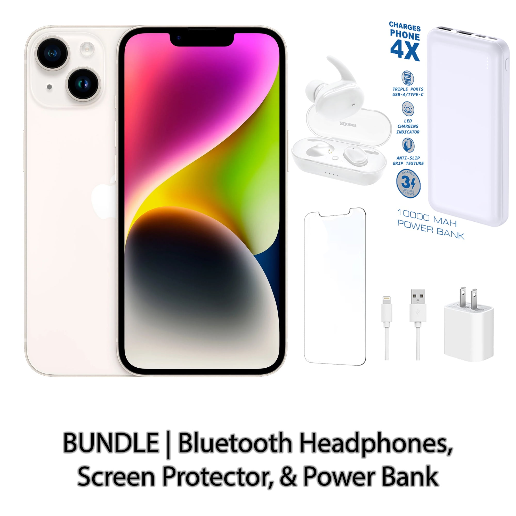Restored Apple iPhone 14 128GB Starlight Fully Unlocked Bundle with 10,000 mAh Powerbank ...