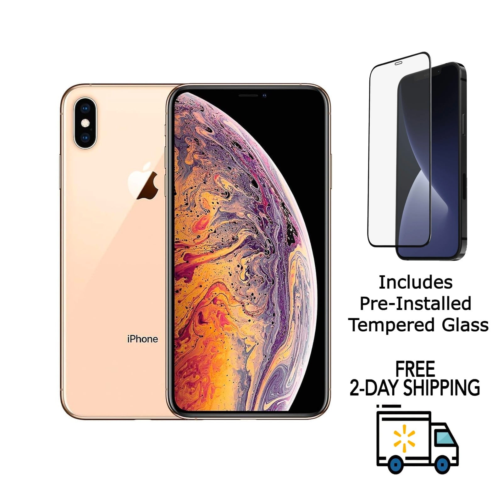 Restored Apple iPhone XS A1920 (Fully Unlocked) 64GB Gold w/ Pre-Installed Tempered Glass ...