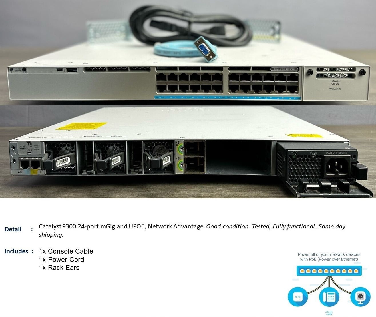 Restored Cisco C9300-24UX-A 24-Port MGig UPOE, Network Advantage ...