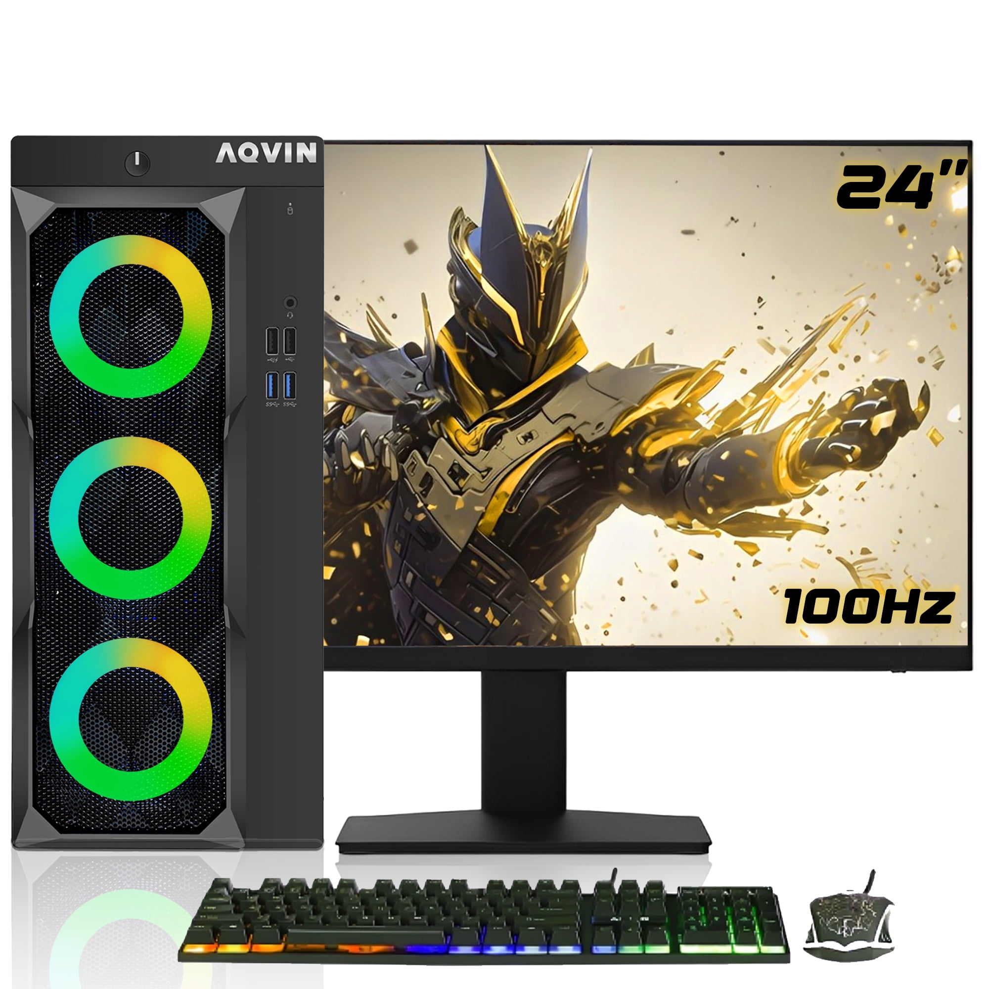 Restored Custom Built RGB Gaming PC Combo AQVIN | New 24" Monitor ...