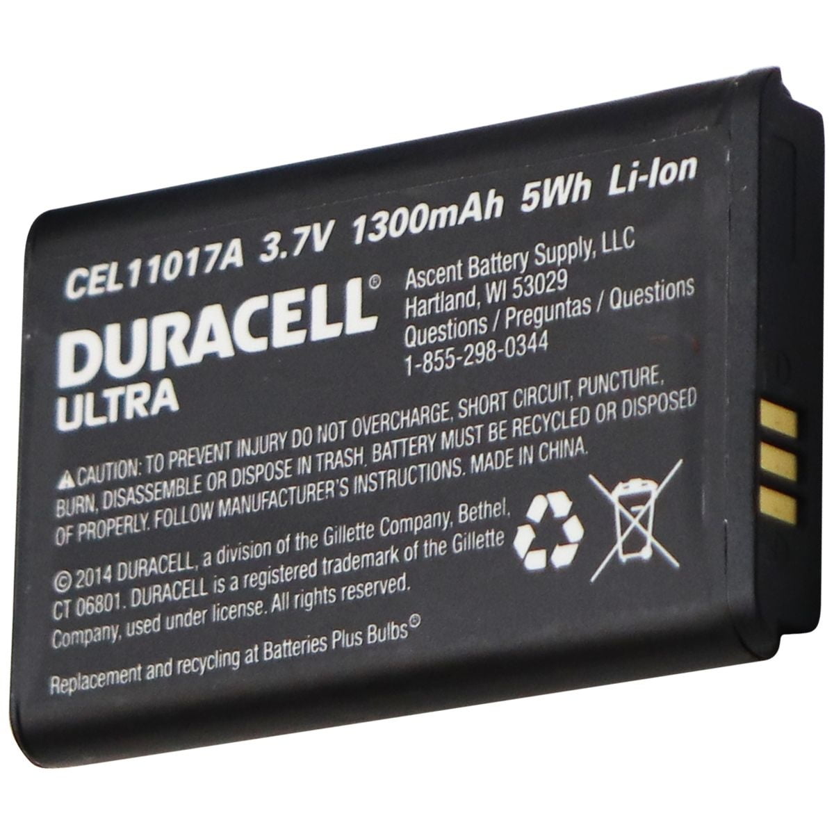 Restored Duracell Ultra 3.7V Rechargeable 1300mAh Battery - Black ...