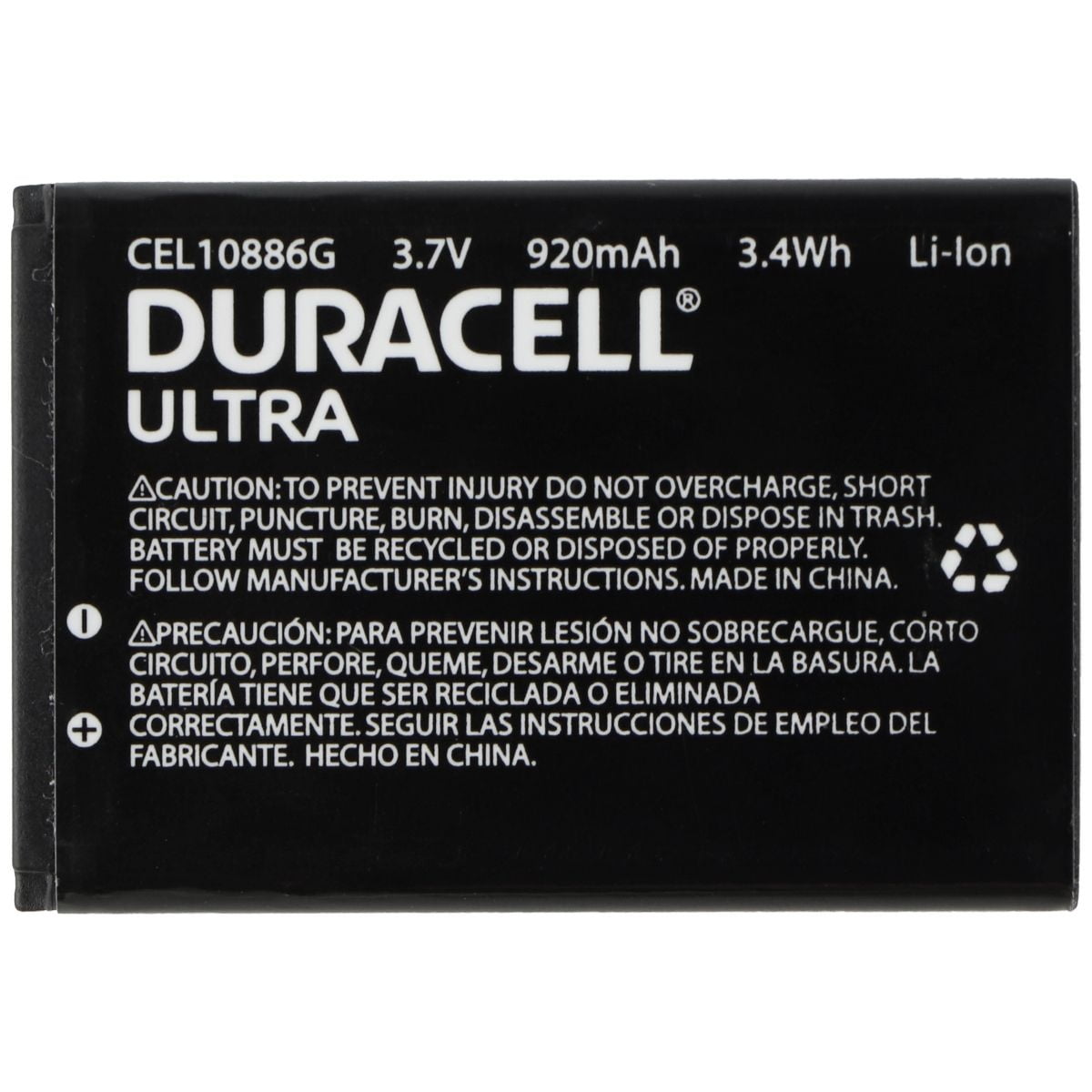 Restored Duracell Ultra CEL10886G (3.7V/920mAh/3.4Wh) Li-Ion Battery ...