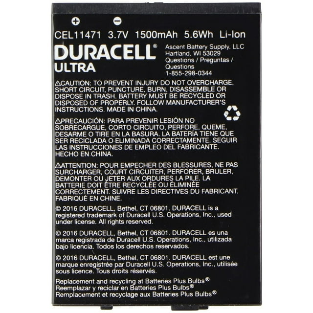 Restored Duracell Ultra CEL11471 (3.7V/1500mAh/5.6Wh) Li-Ion Battery ...