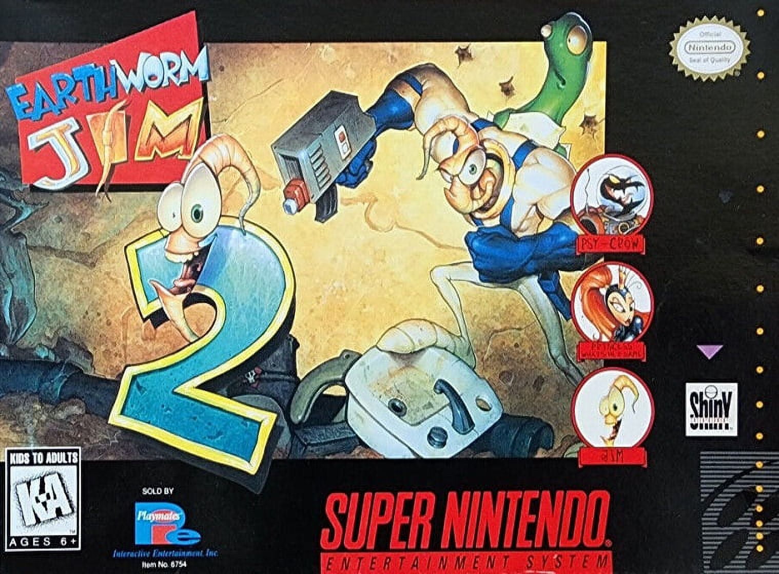 Restored Earthworm Jim 2 (Super Nintendo, 1995) SNES Shooter Game ...