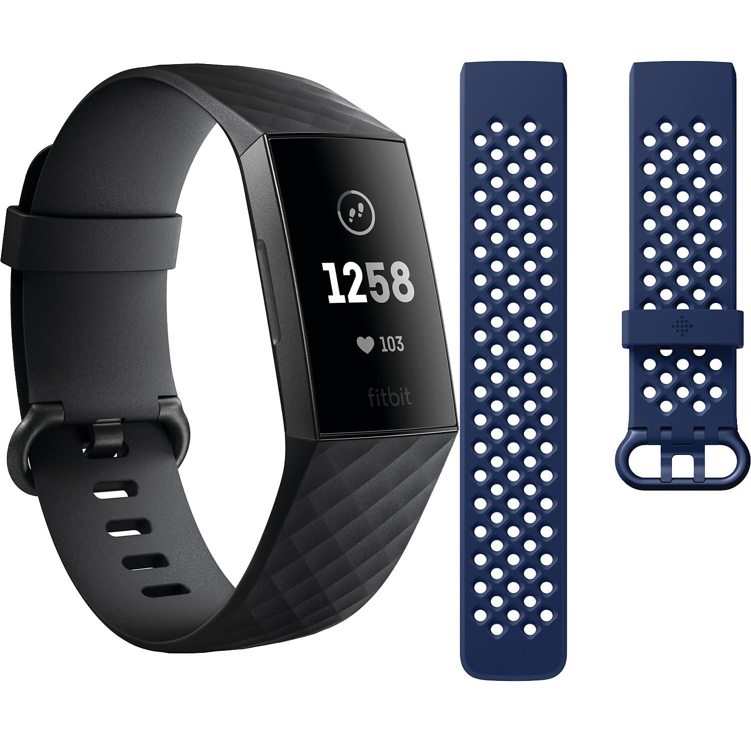 Restored FitBit FB409LBNDL Charge 3 Black with Bonus Navy Band ...