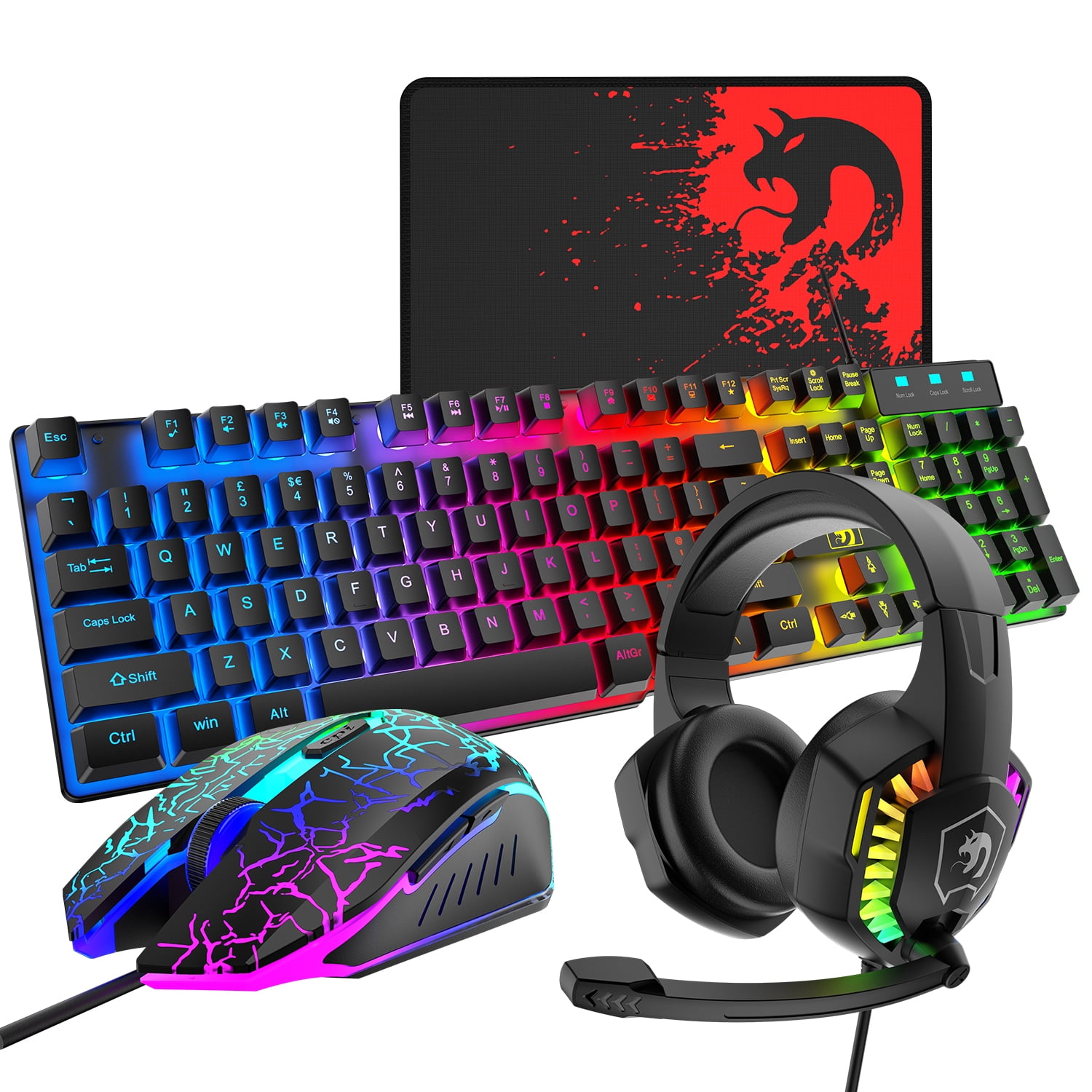 Restored Gaming Keyboard and Mouse Combo with Headset, RGB Backlit ...