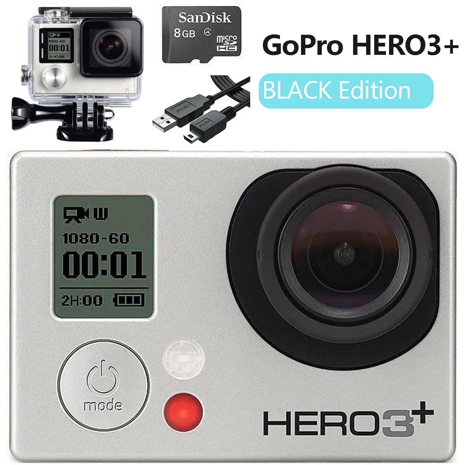 Restored GoPro HERO 3+ Black Edition Camcorder With Battery+ 8G SD Card ...