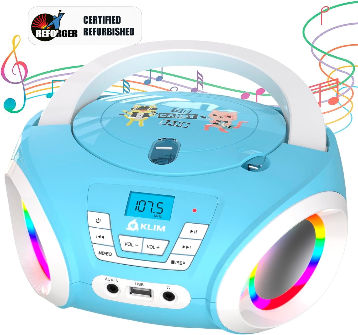 Restored KLIM Candy Boombox CD Player for Kids + FM Radio + RGB Stereo ...
