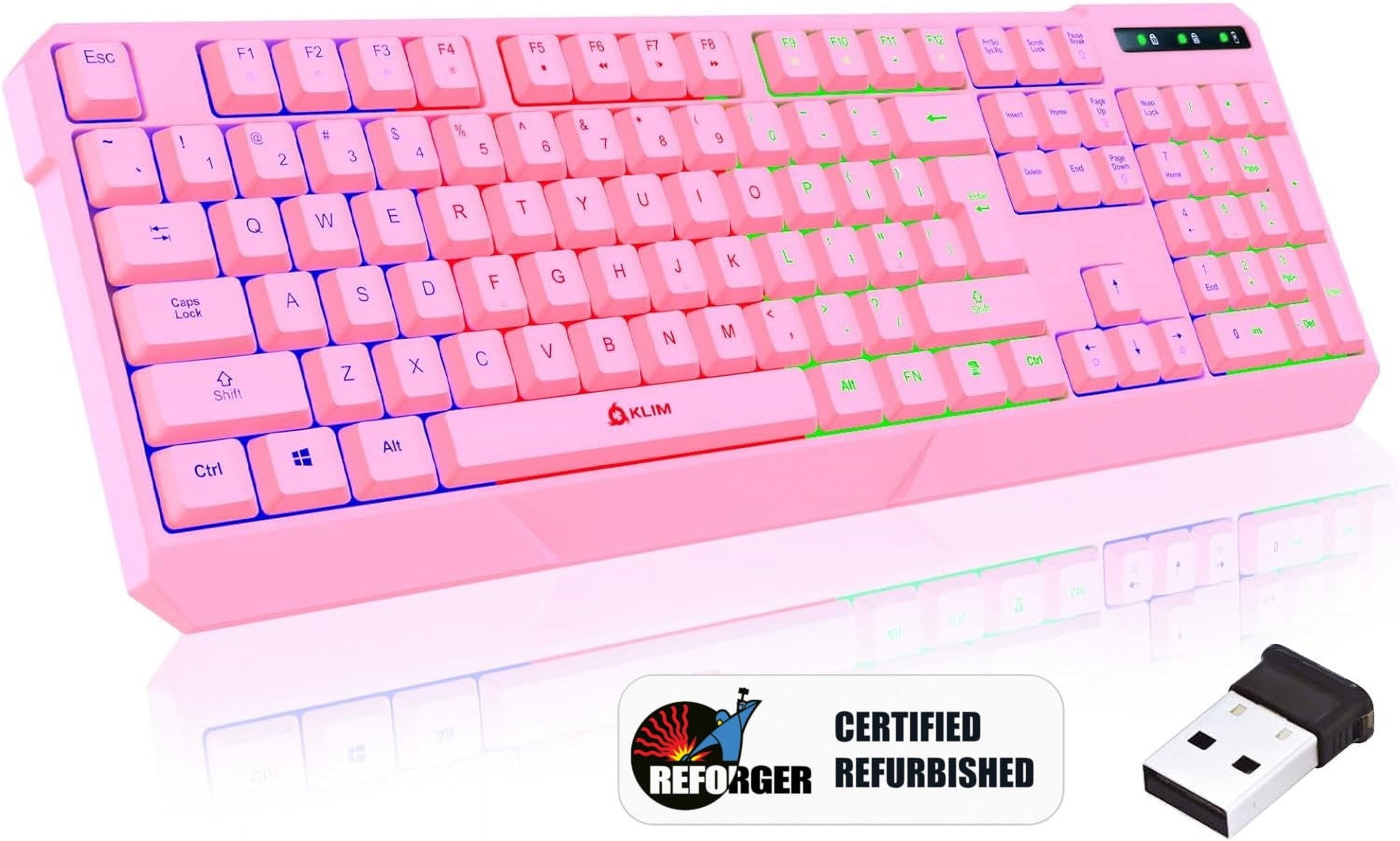 Restored KLIM Chroma Wireless Gaming Keyboard with RGB Backlight, Pink ...