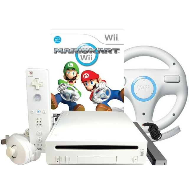 Restored Nintendo Wii Console Mario Kart Wii and Wheel - White ...