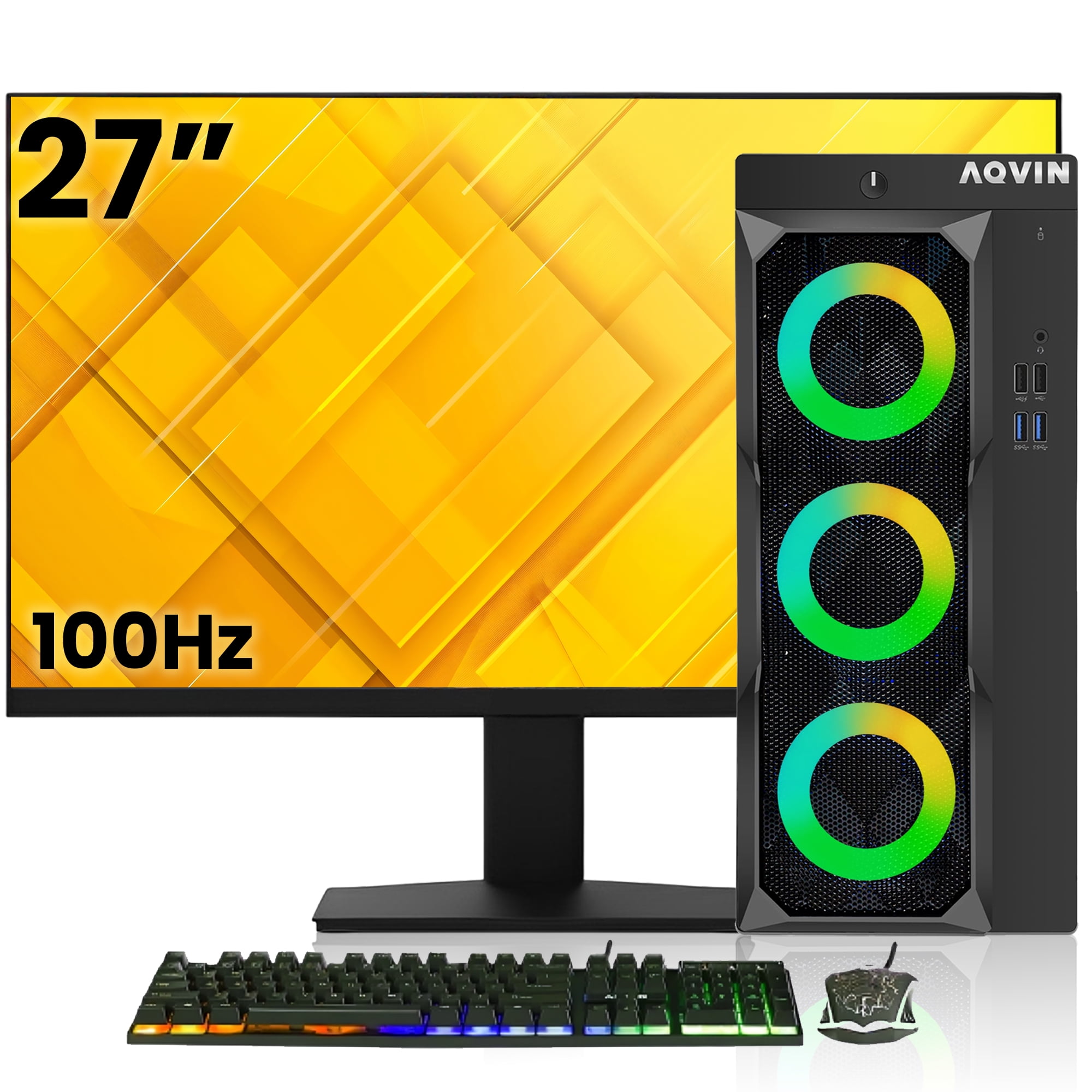 Restored Prebuilt RGB Gaming PC Combo AQVIN | New 27-inch FHD Monitor ...
