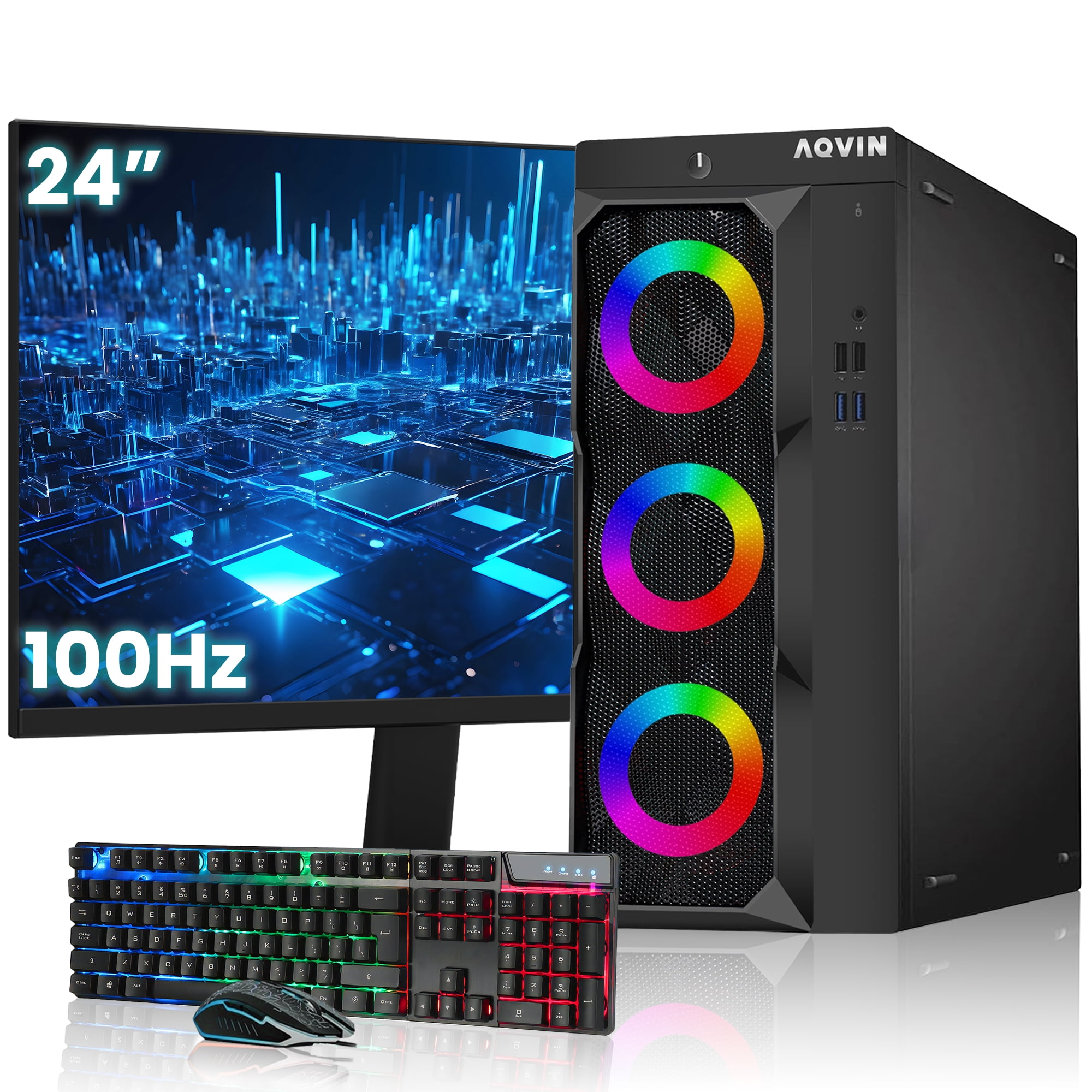 Restored Prebuilt Tower AQVIN RGB Gaming PC with New 24 inch FHD ...