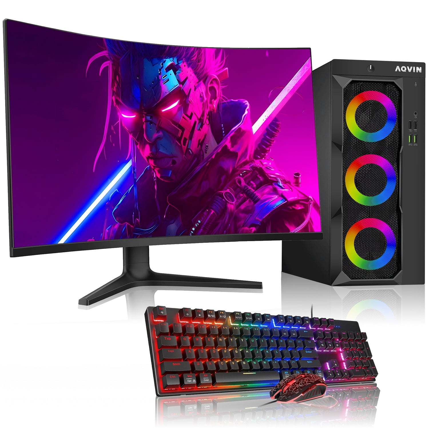 Restored RGB Gaming PC Tower AQVIN LuminaRings ~ 27 inch Curved Gaming ...