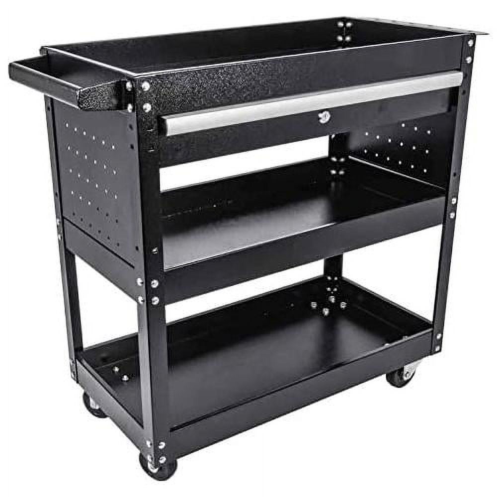 Restored Shop Cart 200 LBS Capacity Black Finish 3 Shelves, 1 Locking ...
