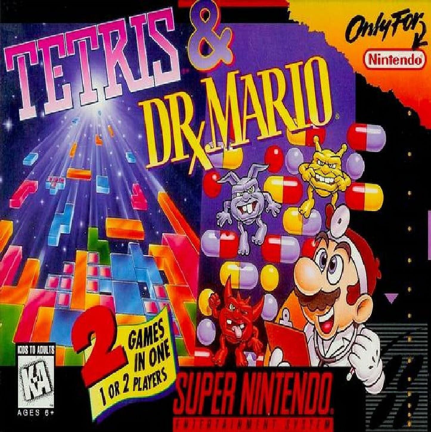 Restored Tetris & Dr. Mario (Super Nintendo, 1994) SNES Puzzle Game ...