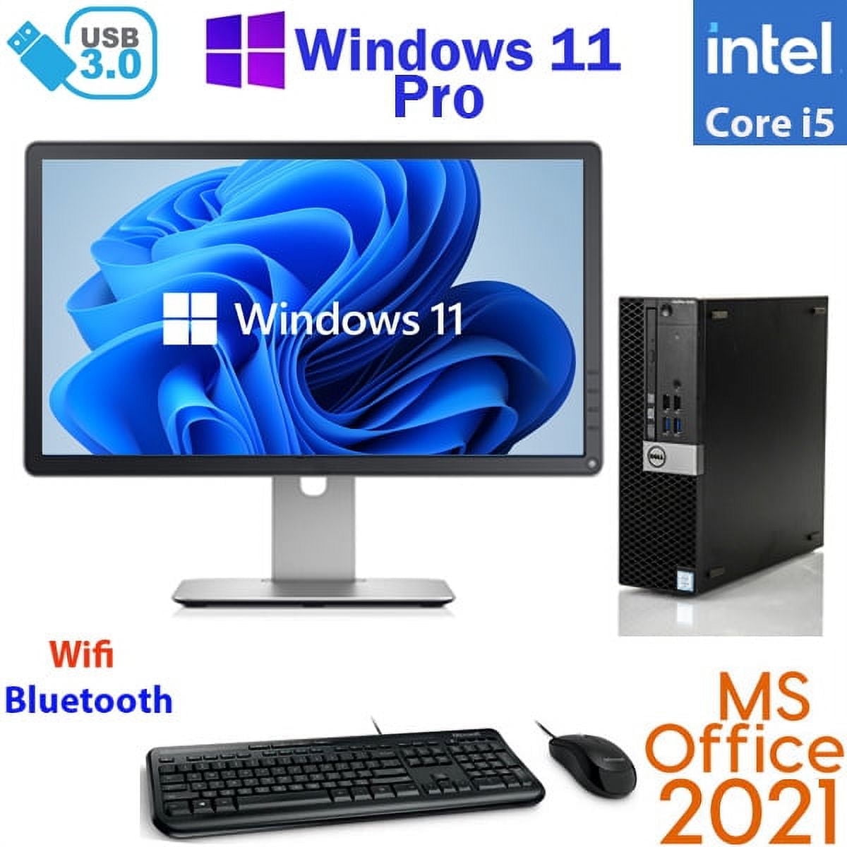 Restored Windows 11 Dell i5 3.2 ghz 500GB SSD 16GB RAM 22" LCD WiFi BT ...