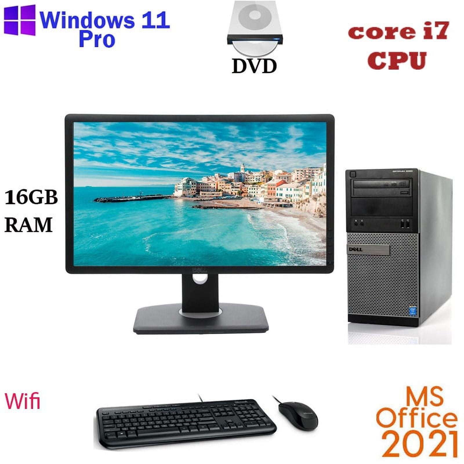 Restored Windows 11 Dell i7 3.4 ghz 16GB RAM 240GB SSD+1TB HDD 24" LCD ...