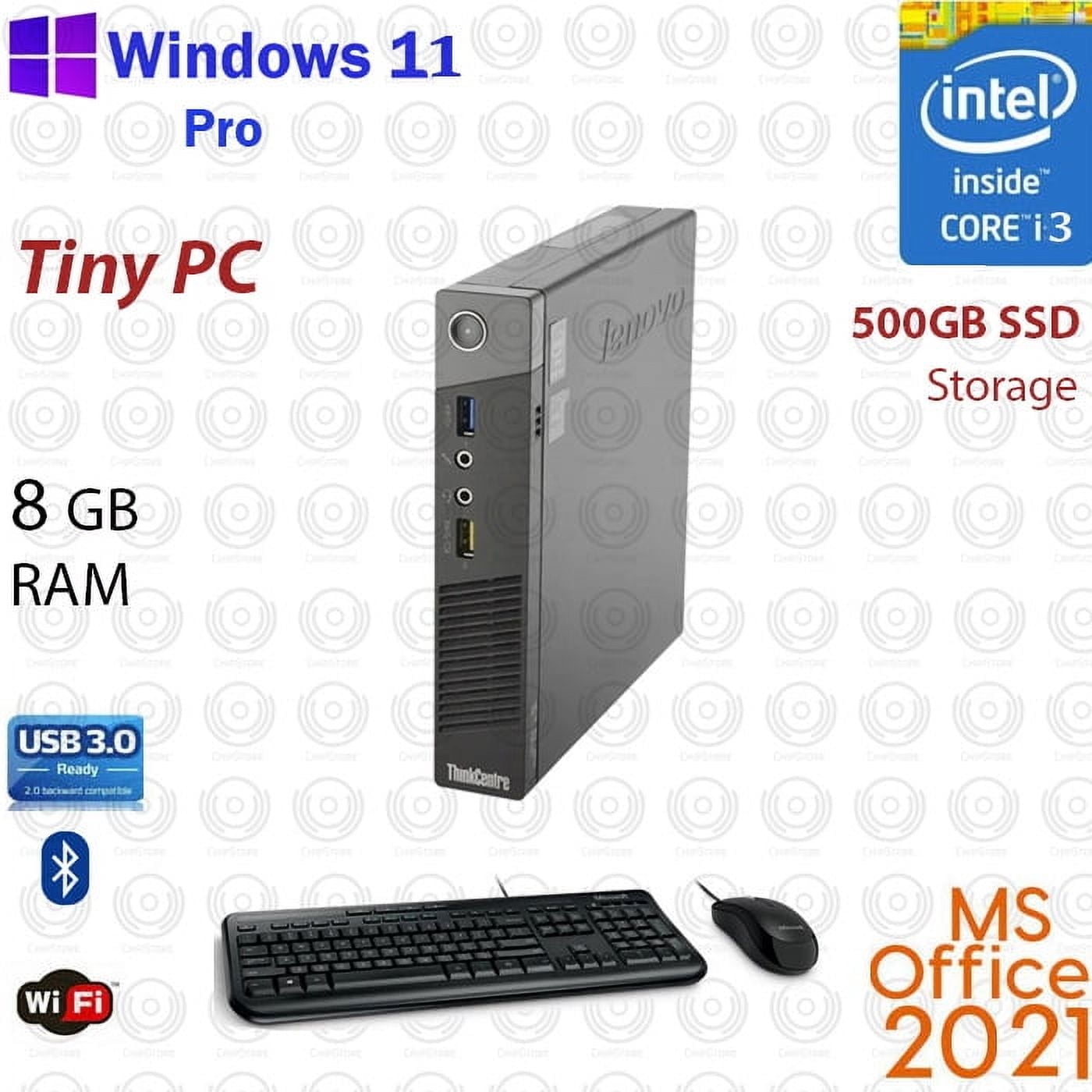 Restored Windows 11 Lenovo Tiny Micro Core i3 8GB RAM 500GB SSD WiFi BT ...