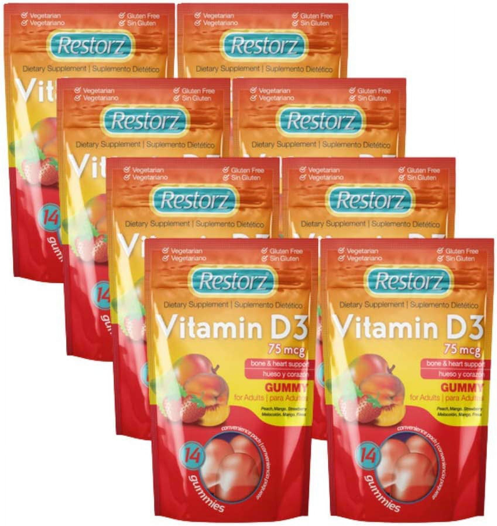 Restorz Vitamin D3 Gummies (112 Total, 8-Pack, 14 Per Pouch ...